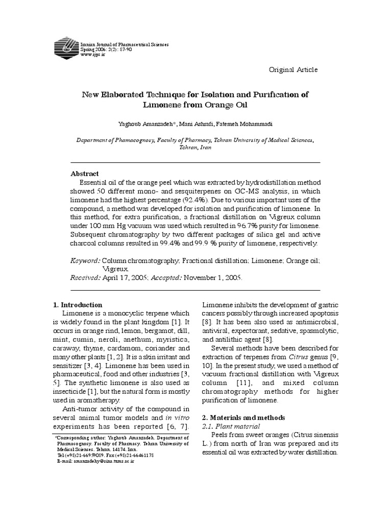 Purification of Limonene via GC Techniques | PDF | Gas Chromatography ...