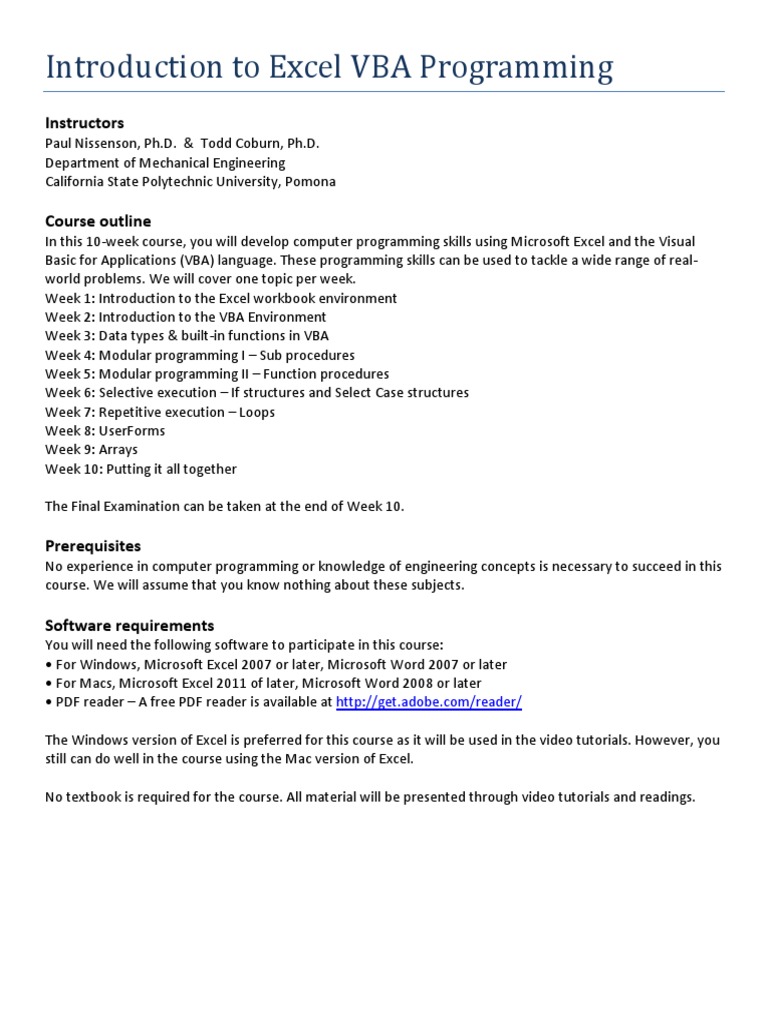 CPPMOOC - Syllabus | PDF | Visual Basic For Applications | Microsoft Excel