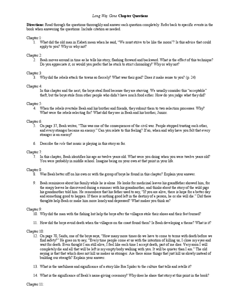 A Long Way Gone Chapter Questions | PDF