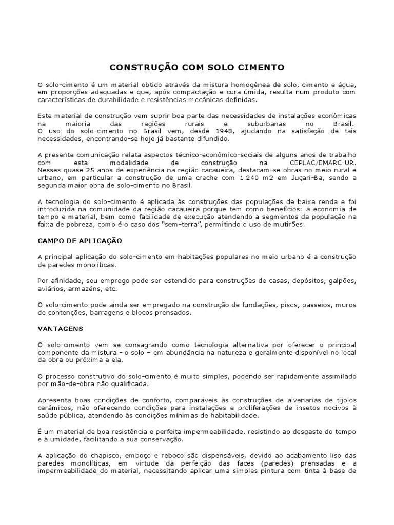 Construção Com Solo Cimento Pdf Solo Cimento