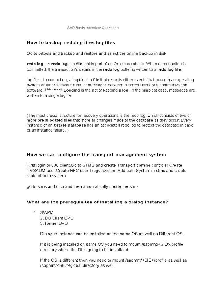 Sap Standard Jobs & Sap Basis Interview Questions | PDF | Operating System | Oracle Database