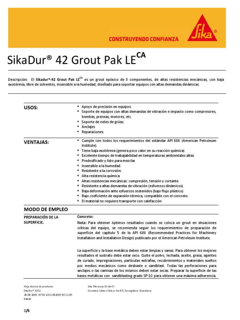 Grout Epoxico Aplicaciones Precision Sikadur 42 Grout Pack Le Ca PDF ...