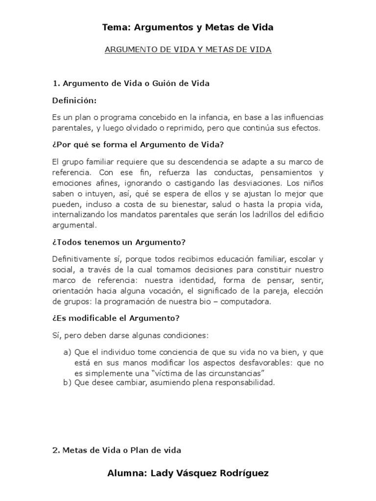 Argumento y Metas de Vida | PDF | Adultos | Comportamiento