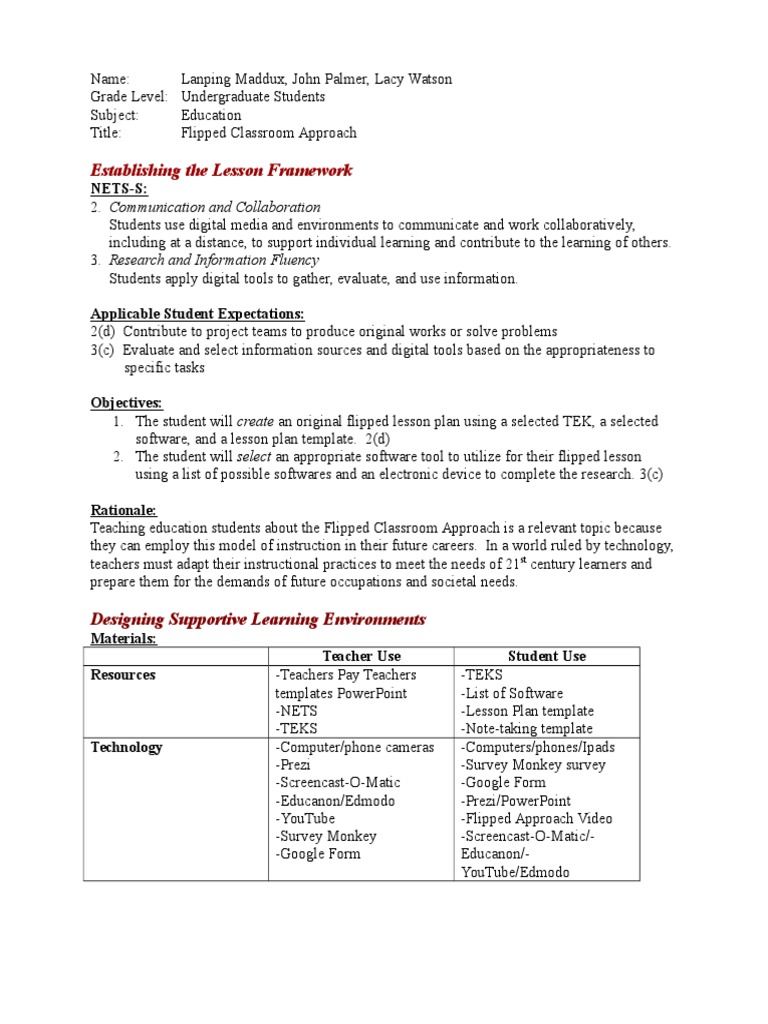 Establishing The Lesson Framework: Nets-S | PDF | Lesson Plan | Teachers