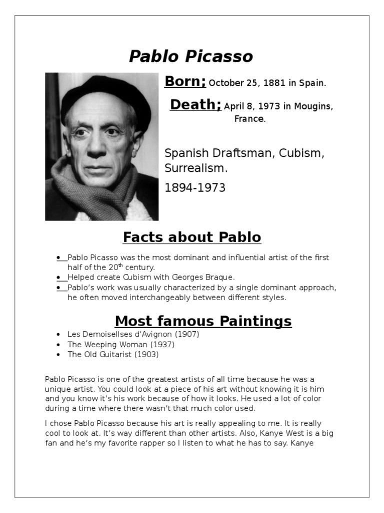 Pablo Picasso: Life and Art Overview | PDF | Poetry | Classics