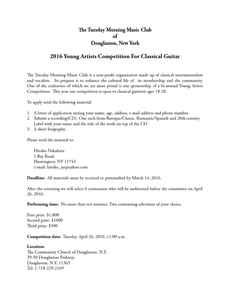 2016 Young Artists Competition For Classical Guitar: The Tuesday ...