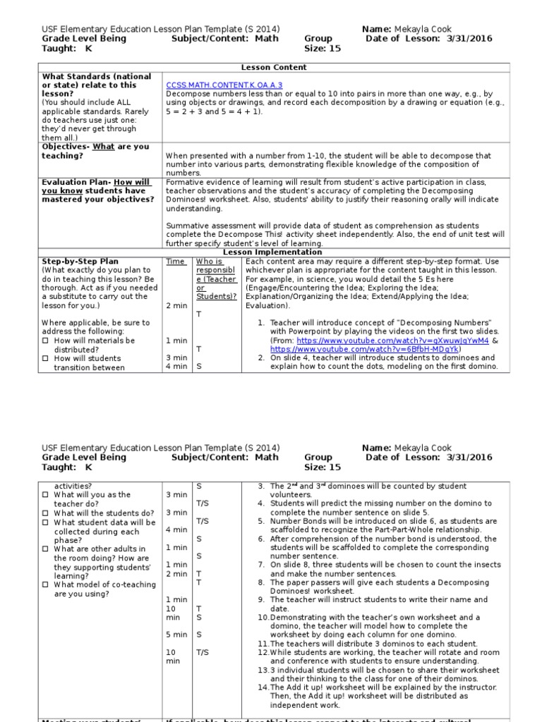 Math LP Decomposing Numbers | PDF | Lesson Plan | Educational Psychology