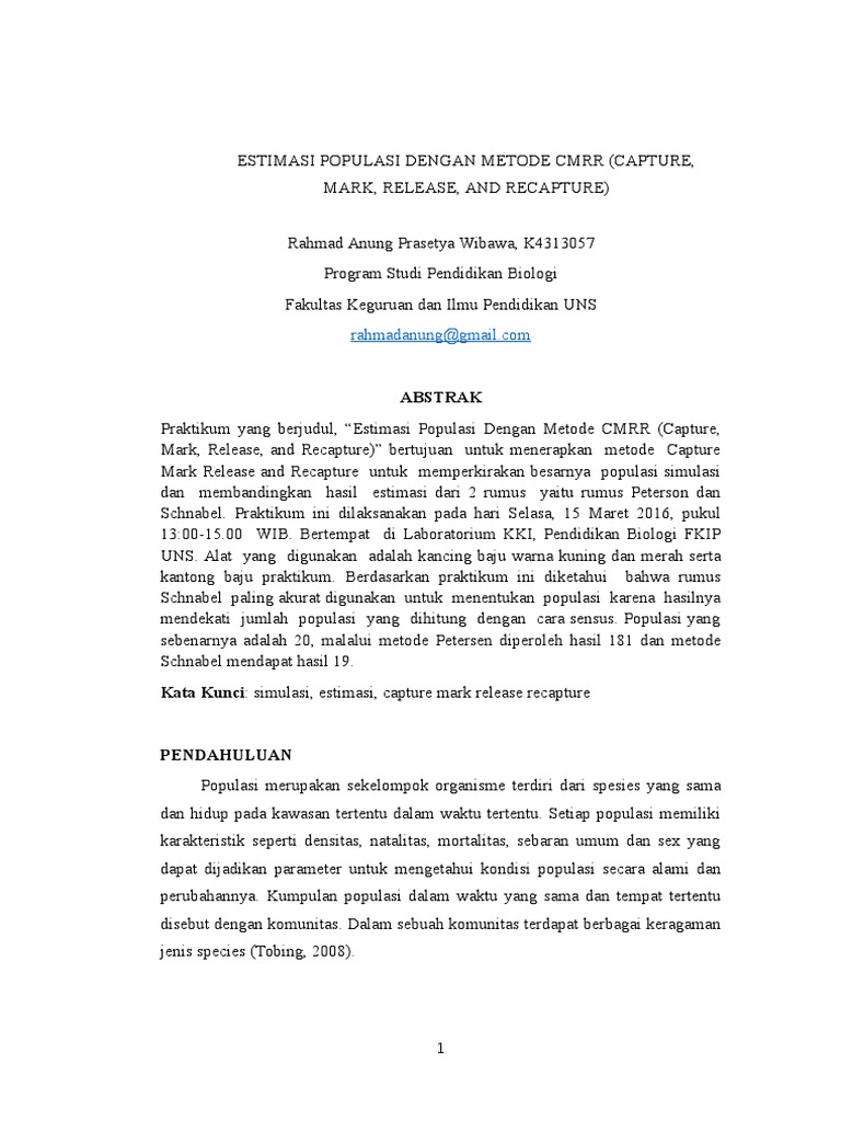 Estimasi Populasi Dengan Metode CMRR Rahmad | PDF