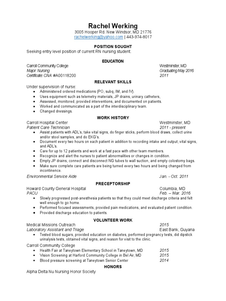 Rachel Werking: RN Student Resume | PDF