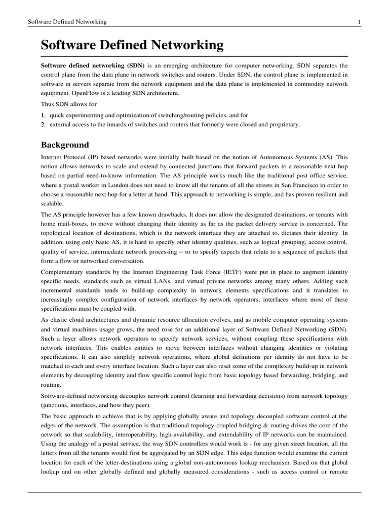 Software Defined Networking | PDF | Computer Network | Cloud Computing