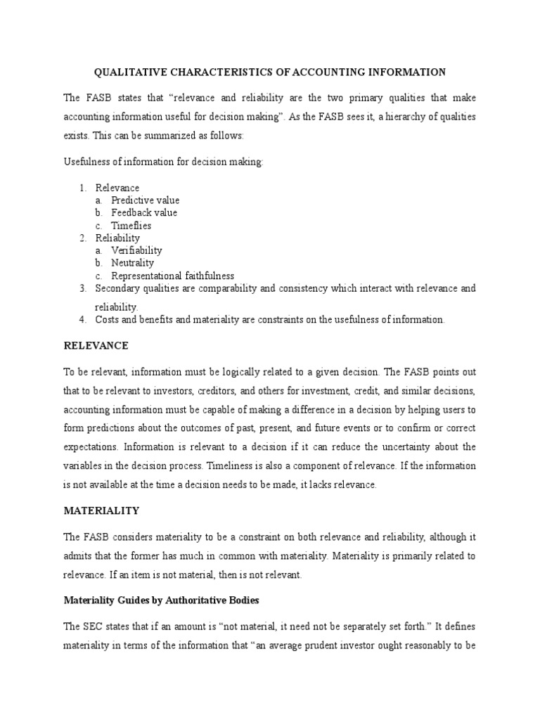 Qualitative Characteristics of Accounting Information | PDF ...