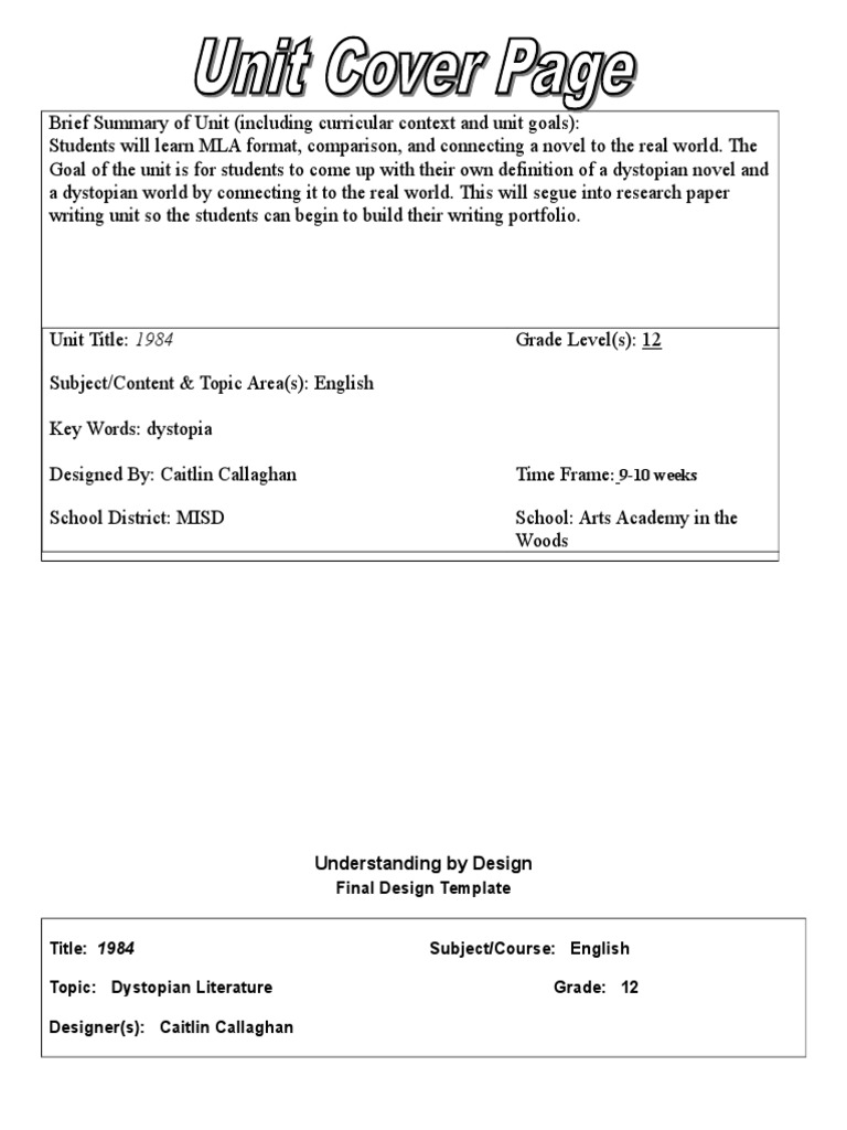 1984 Unit Plan | PDF | Essays | Reading (Process)