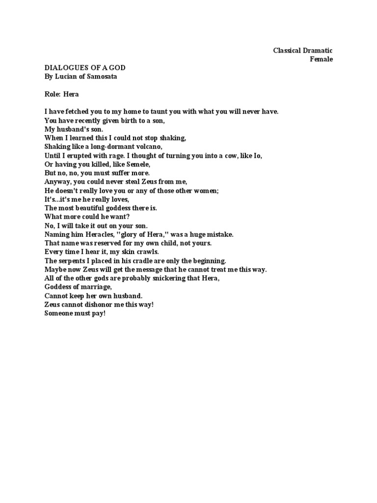 Hera's Vengeful Monologue | PDF