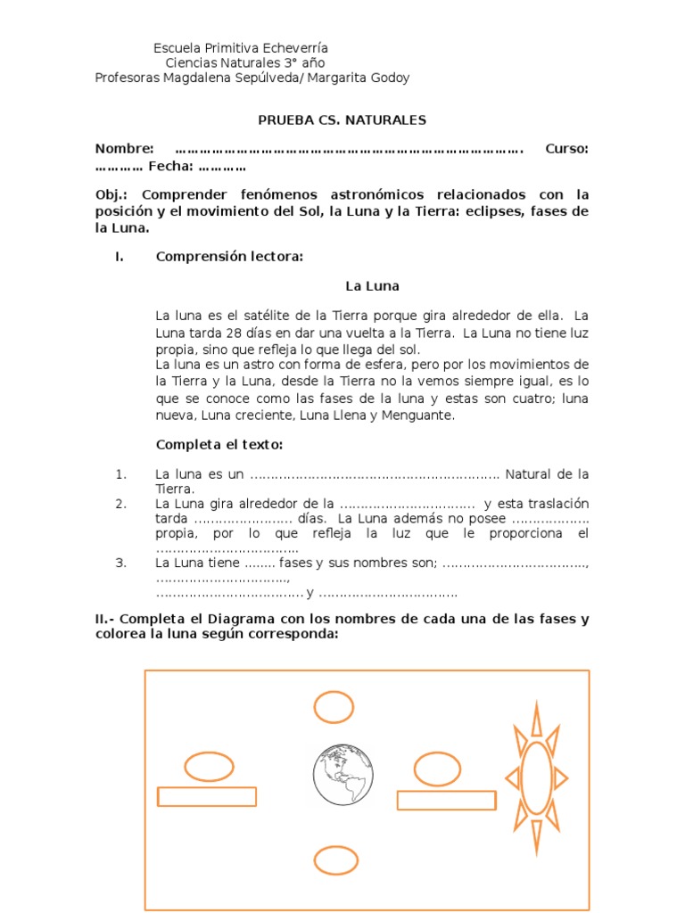 PRUEBA C Naturales Fases de La Luna | PDF | Ciencias sociales | Ciencia ...