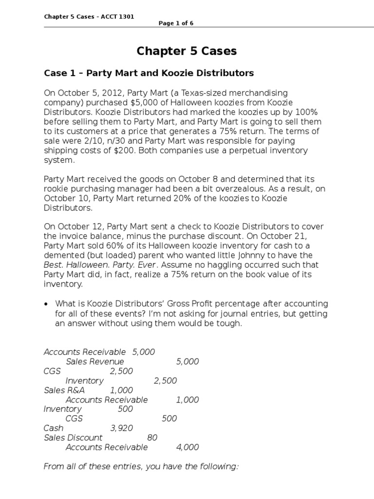 Chapter 5 Case Solutions | PDF | Inventory | Debits And Credits