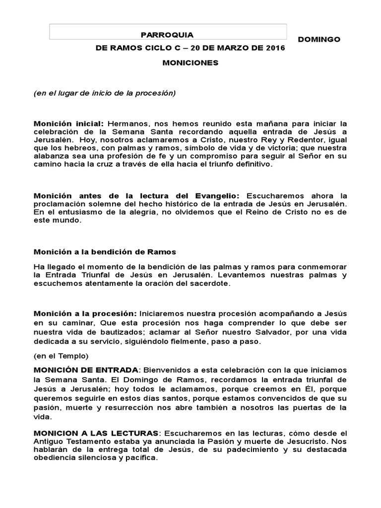 Moniciones Domingo de Ramos Ciclo C | Misa (liturgia) | Perdón | Prueba ...