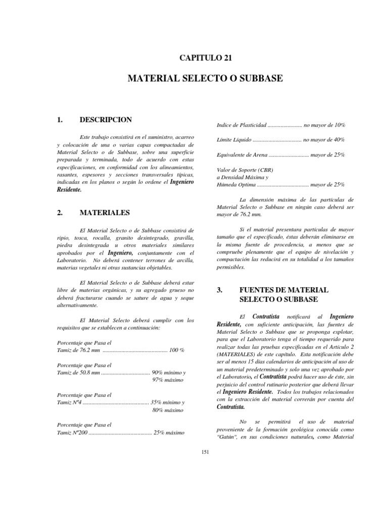 Especificacion Técnica Del Material Selecto o Subbase | PDF | Densidad | Agua