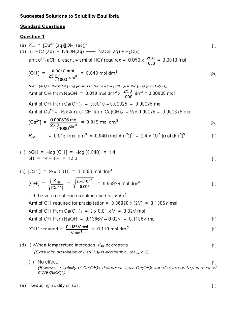 Solubility Equilibria Tutorial Answers OHT | PDF | Chemical Equilibrium | Ph
