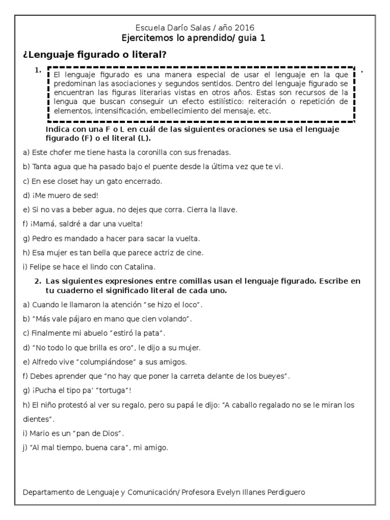 Ejercicios de Lenguaje Figurativo y Literal | PDF | Idiomas