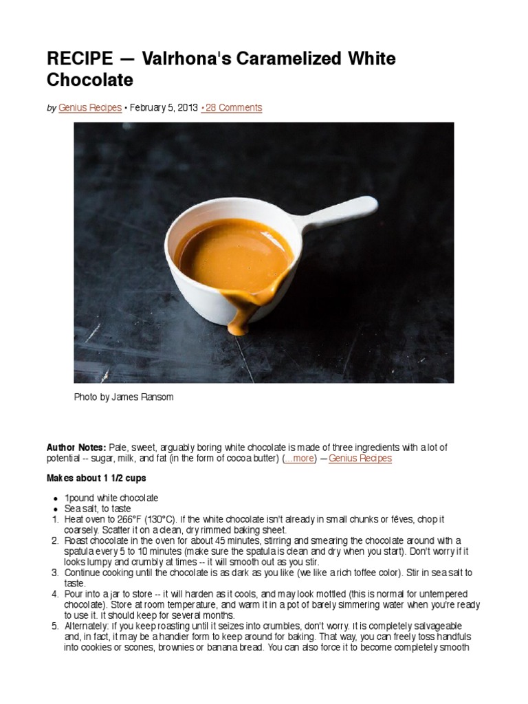 Valrhona Caramelized White Chocolate Recipe | PDF | Chocolate | Baking