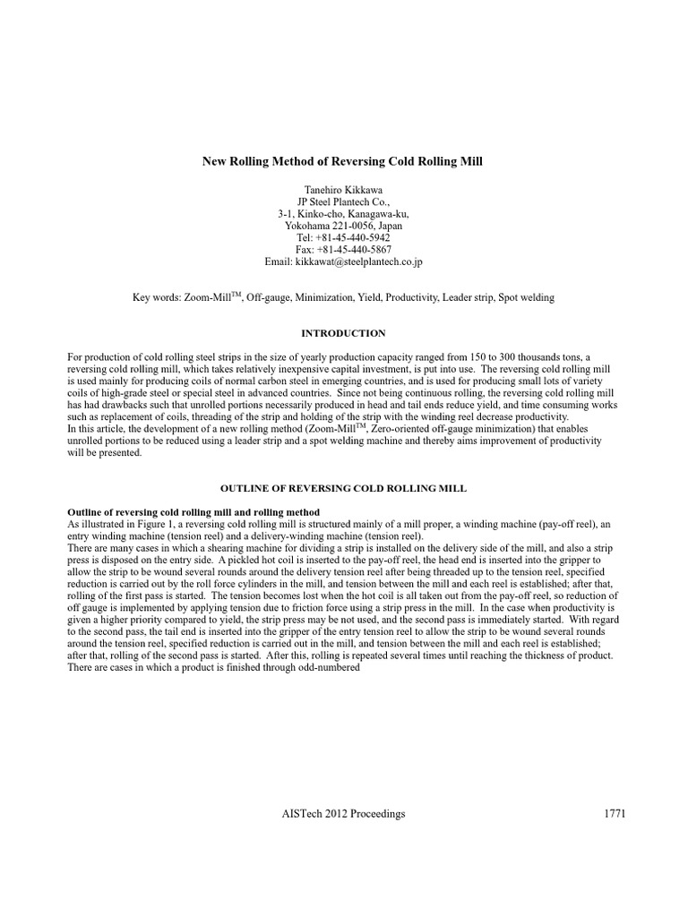 New Rolling Method of Reversing Cold Rolling Mill | PDF | Rolling ...