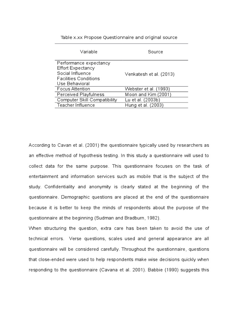 Table Questionnaire Source | PDF | Questionnaire | Likert Scale