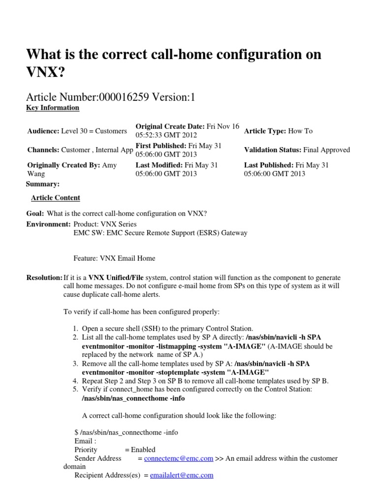 Call Home ConfigurationVNX | PDF | Ip Address | Email