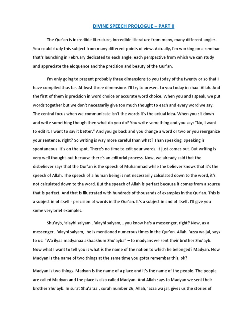 Divine Speech Prologue Part II | PDF | Medina | Surah