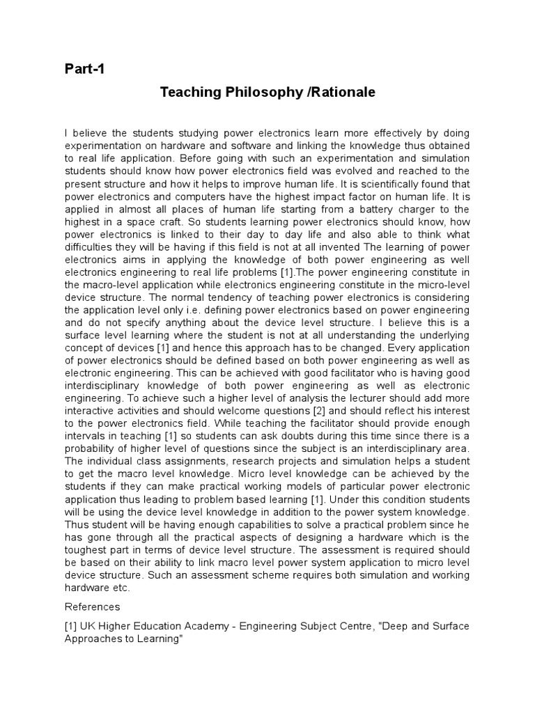 Part-1 Teaching Philosophy /rationale | PDF | Engineering | Power ...