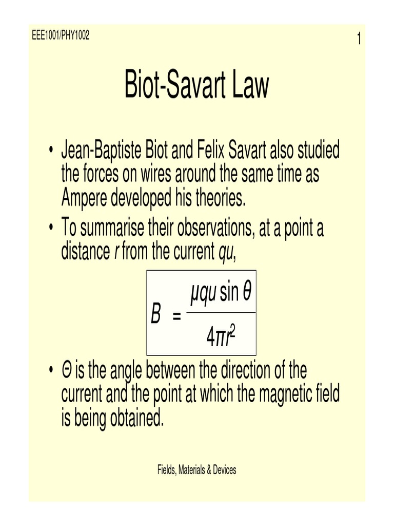Biot Savart Laws | Download Free PDF | Magnetic Field | Electrostatics