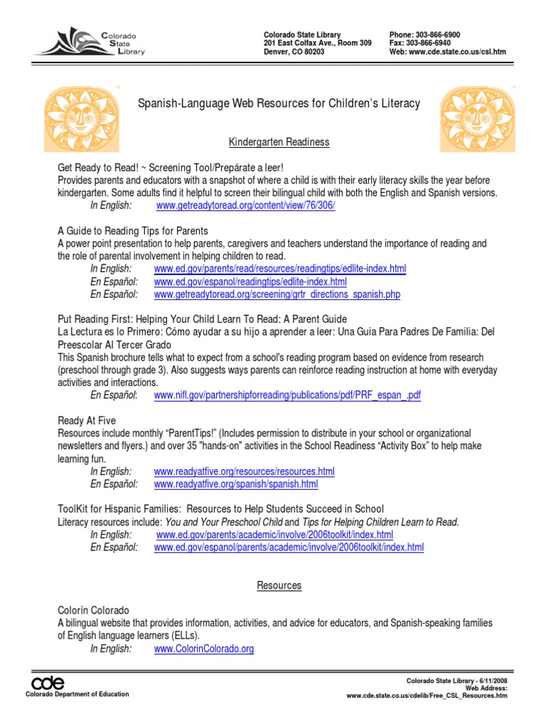 Spanish Resources For Childrens Literacy | PDF | Literacy | Multilingualism