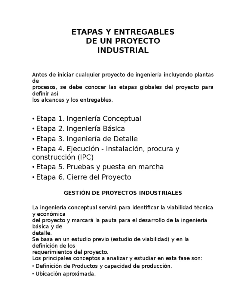 Entregables de Un Proyecto Industrial | PDF | Diseño | Ingeniería