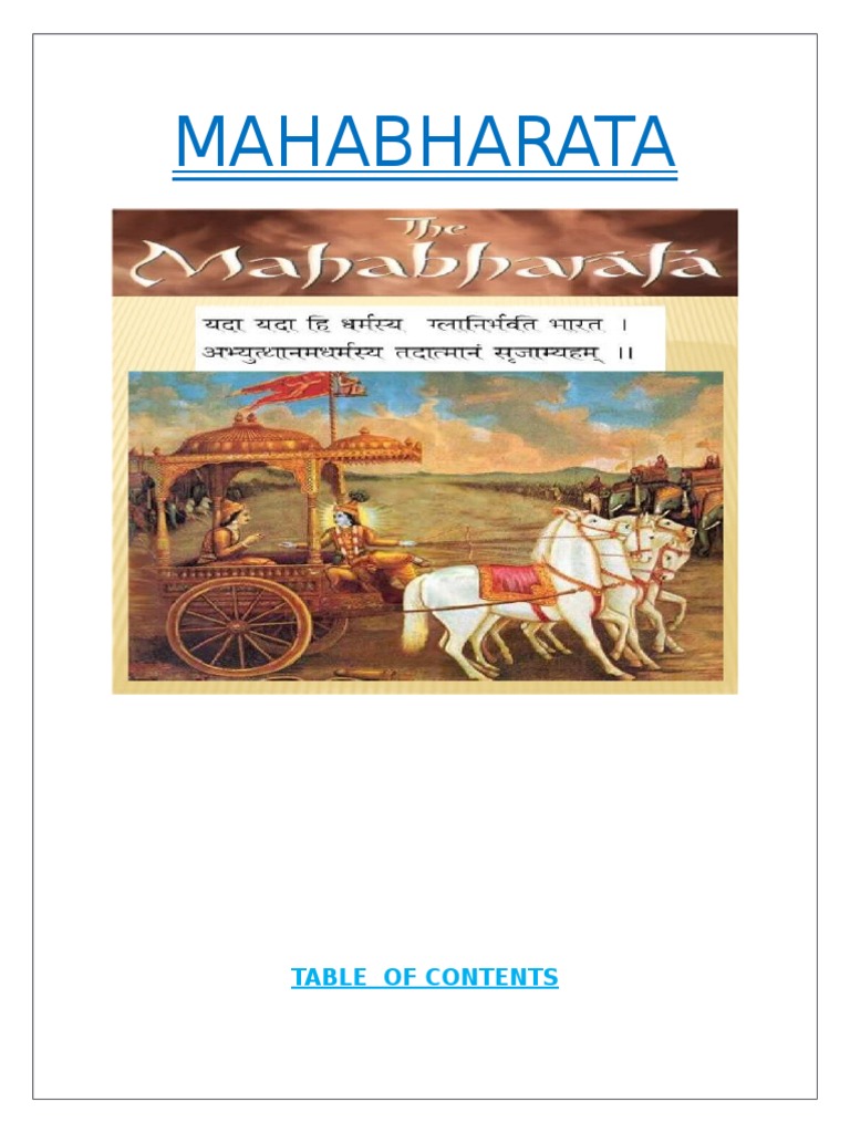 Mahabharata: Table Of Contents | Mahabharata | Vaishnava Texts