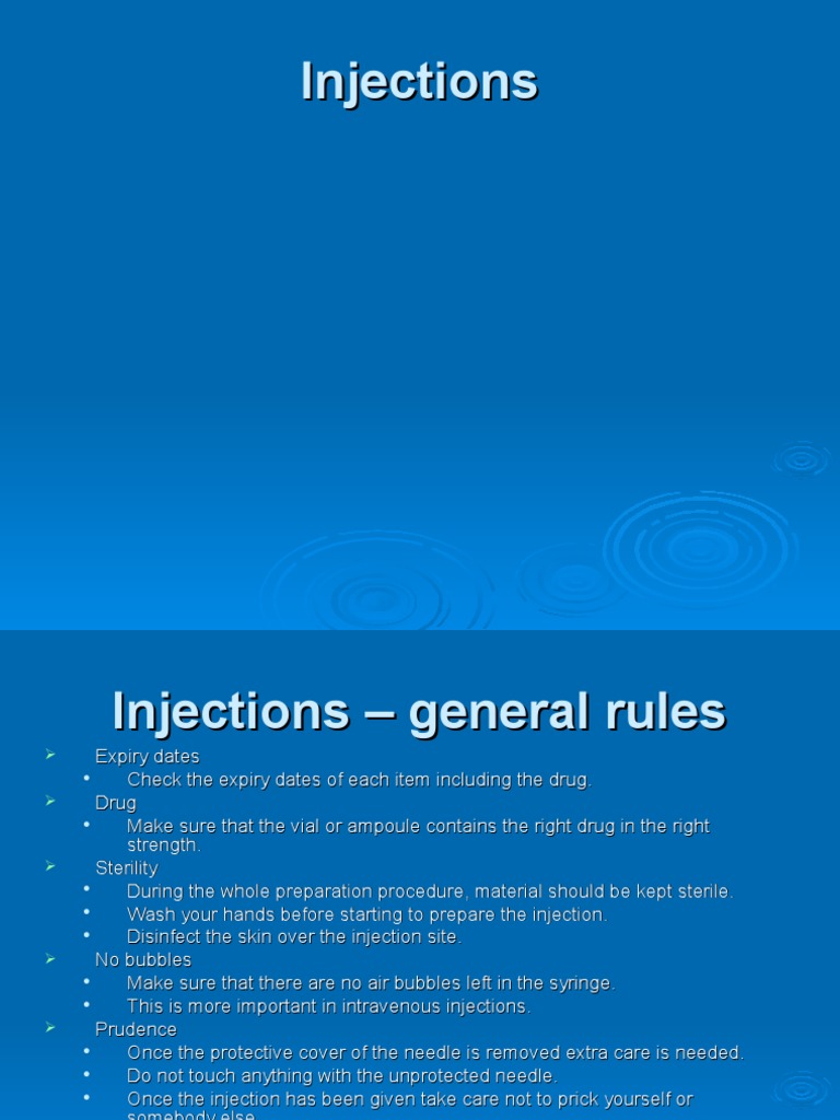 Injections Guide - General Rules, Sites & Techniques | PDF | Injection ...