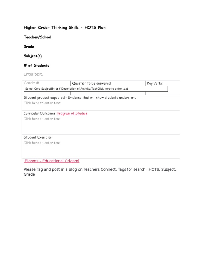 HOTS Lesson Plan Template | PDF