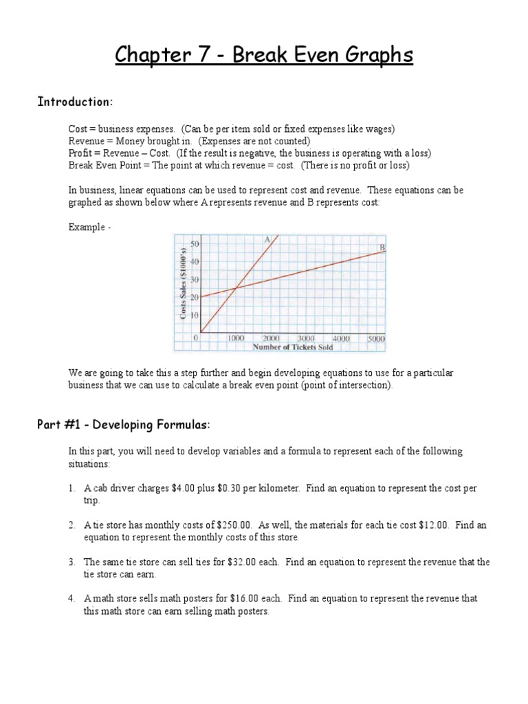 Break Even Analysis and Graphing Guide | PDF | Revenue | Teaching ...