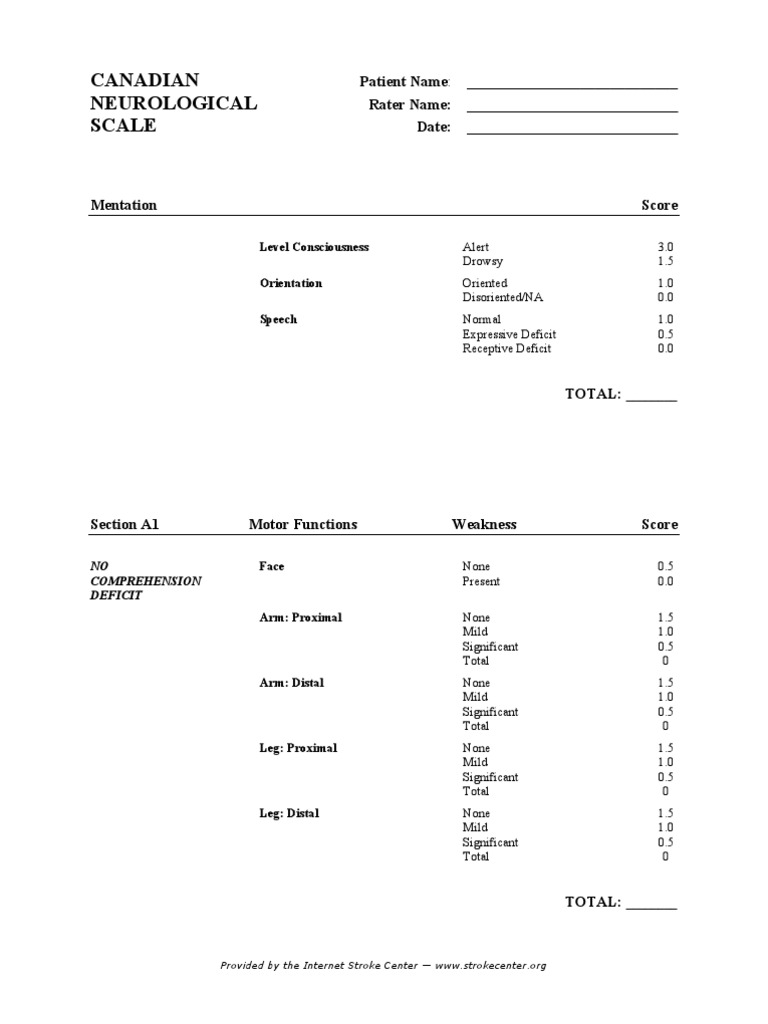 Canadian Neurological Scale | PDF | Neurological Disorders | Health ...