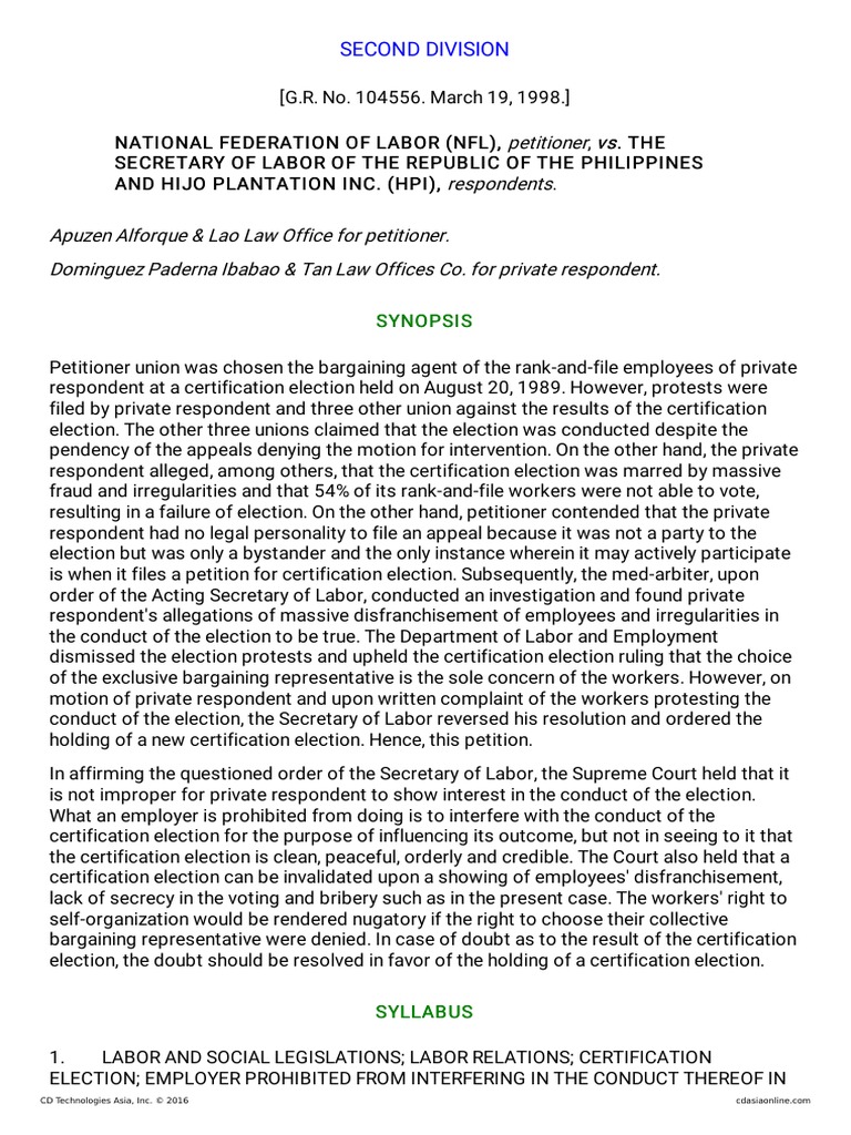 National Federation of Labor v. Sec of Labor | PDF | Trade Union ...