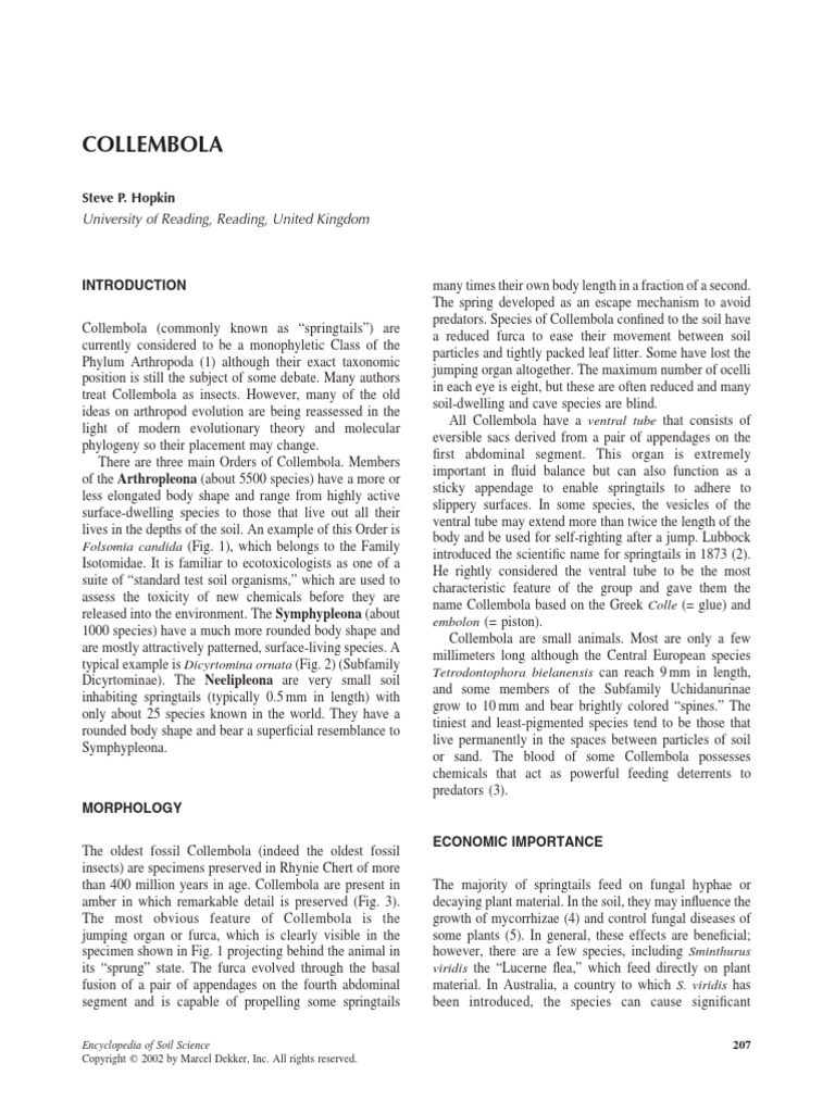 Collembola Hopkins 2002 Encyc Soil Science | PDF | Soil | Ecology