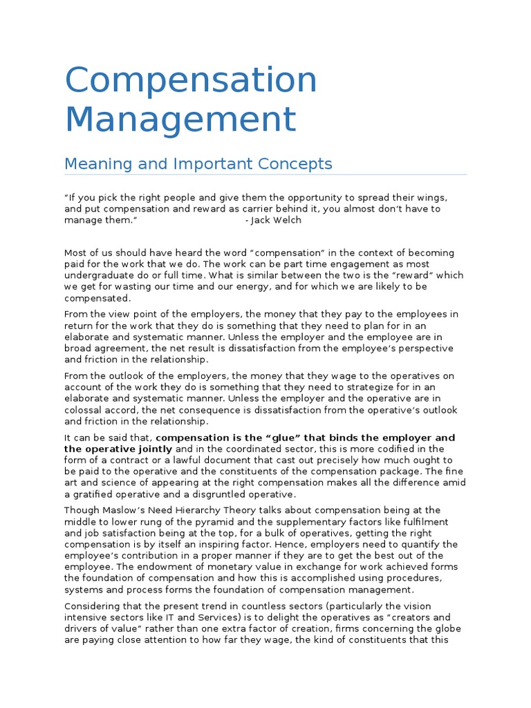 Compensation Management: Meaning and Important Concepts | PDF ...