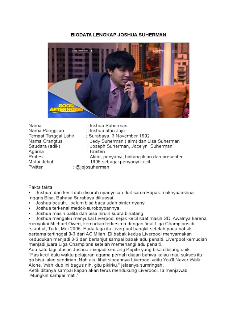 Biodata Lengkap Joshua Suherman | PDF | Olahraga & Rekreasi
