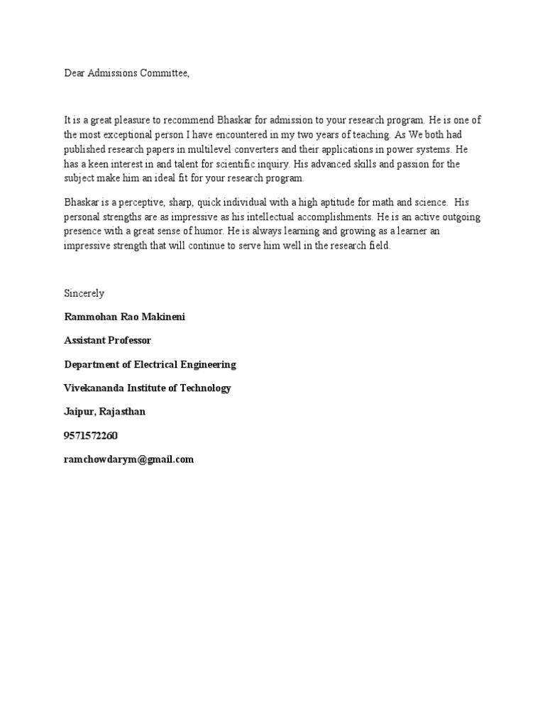 Dear Admissions Committee | PDF