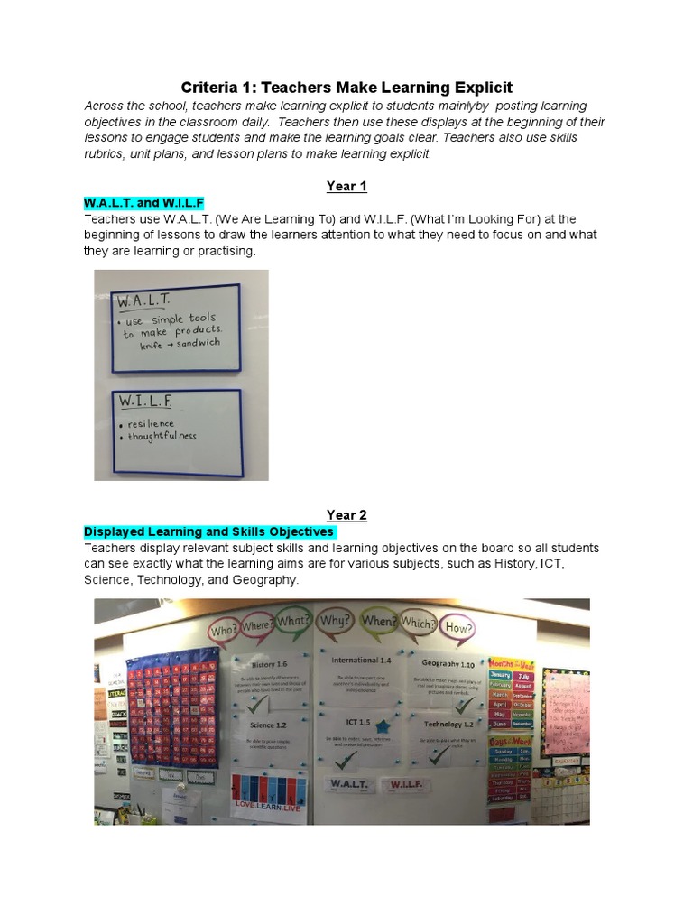Criteria1 Teachers Make Learning Explicit | PDF | Lesson Plan | Teachers