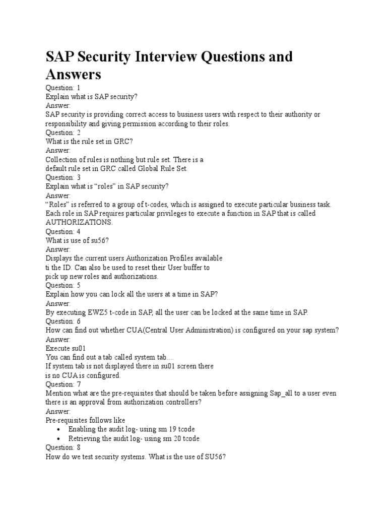 SAP Security Interview Questions and Answers | PDF | Database Transaction | Areas Of Computer ...