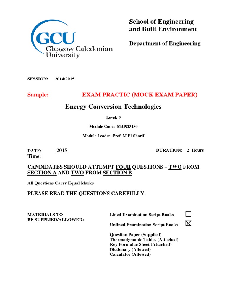 ECT - Exam (Practice 2 - SV) 2014-2015 | PDF | Tide | Gas Turbine