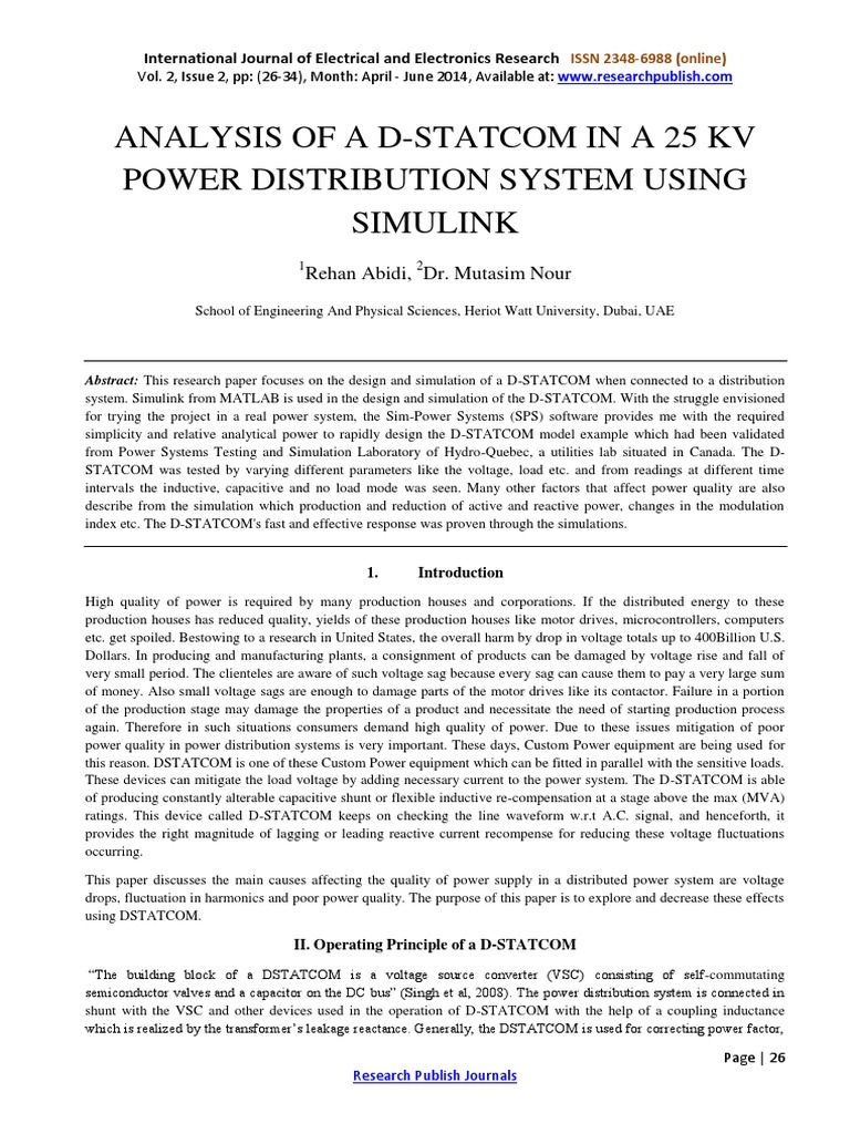 Analysis of A D-Statcom in A 25 KV Power Distribution System Using ...