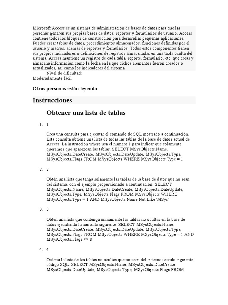 Listar Tablas SQL | PDF | SQL | Tabla (base de datos)