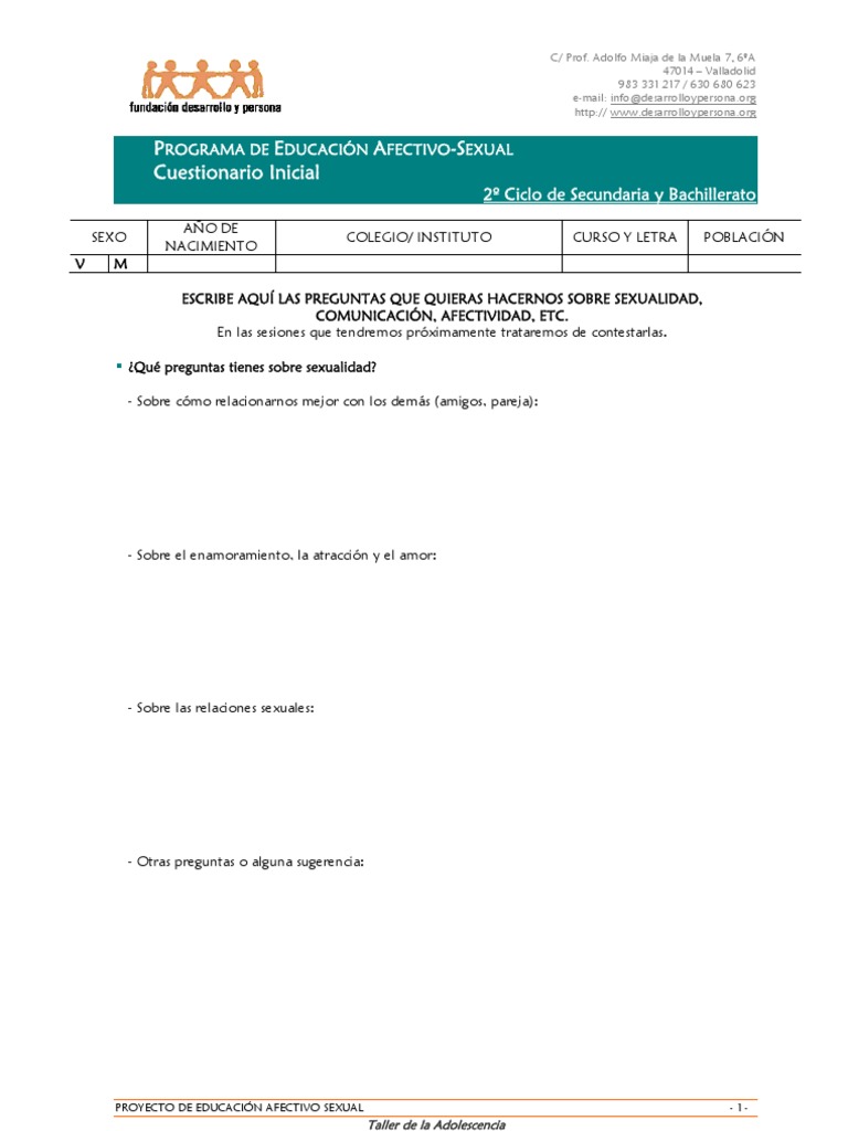 Cuestionario Inicial ADOLESCENTES 09 - Programa Educación Afectivo ...