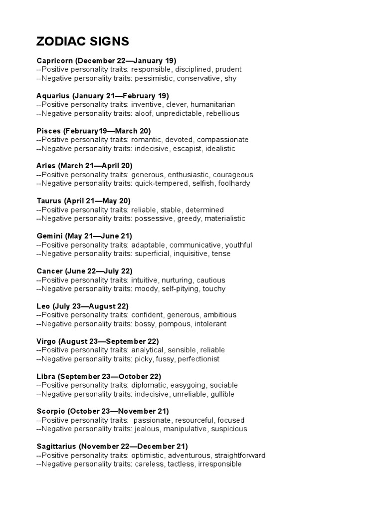 B1 - Zodiac Signs | PDF