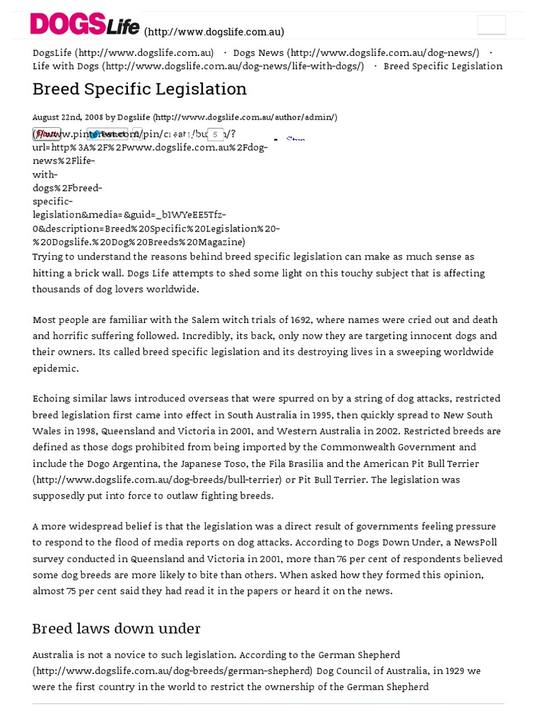 Breed Specific Legislation - Dogslife | PDF | Pit Bull | Dog Breeds